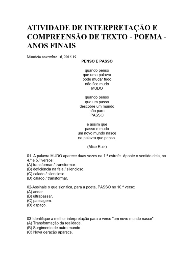 Atividade de Interpretação e Compreensão de Texto | PDF