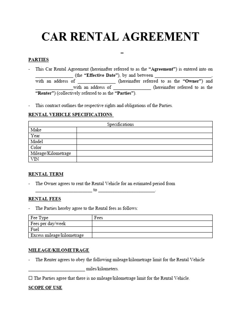 Car Rental Agreement | PDF | Indemnity | Renting