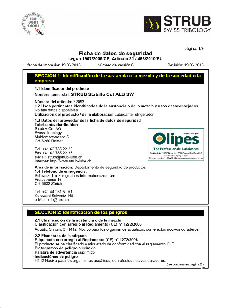 FDS STRUB Stabillo Cut ALB SW ES | PDF | Naturaleza | Sustancias químicas