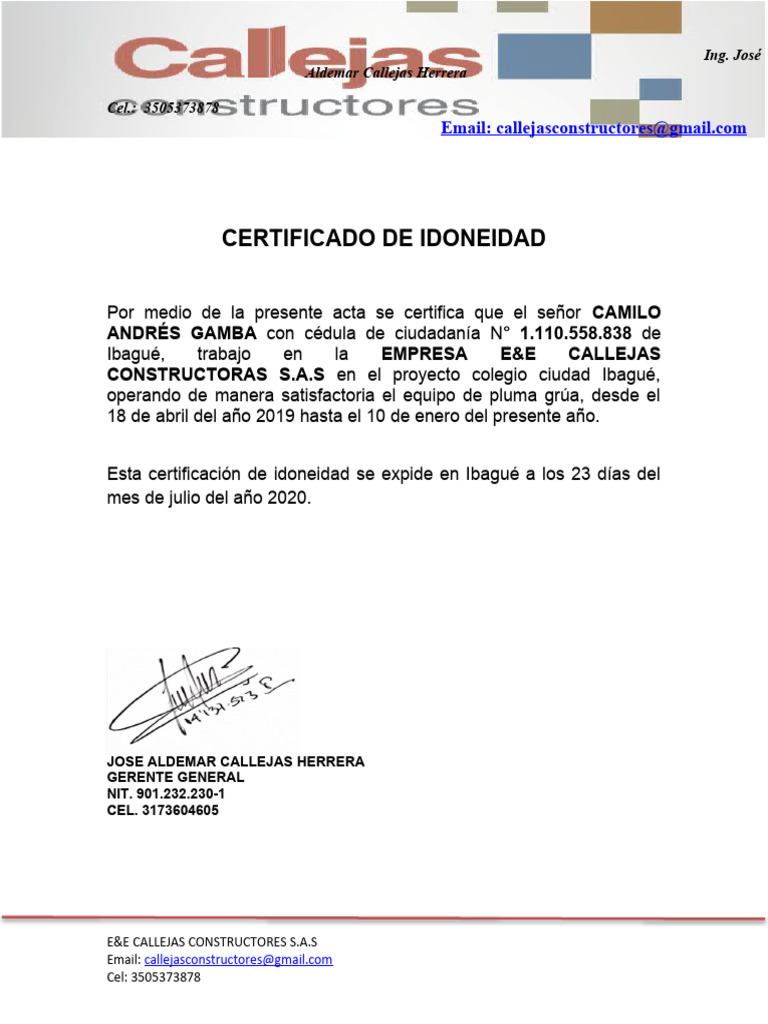 Certificados de Idoneidad | PDF