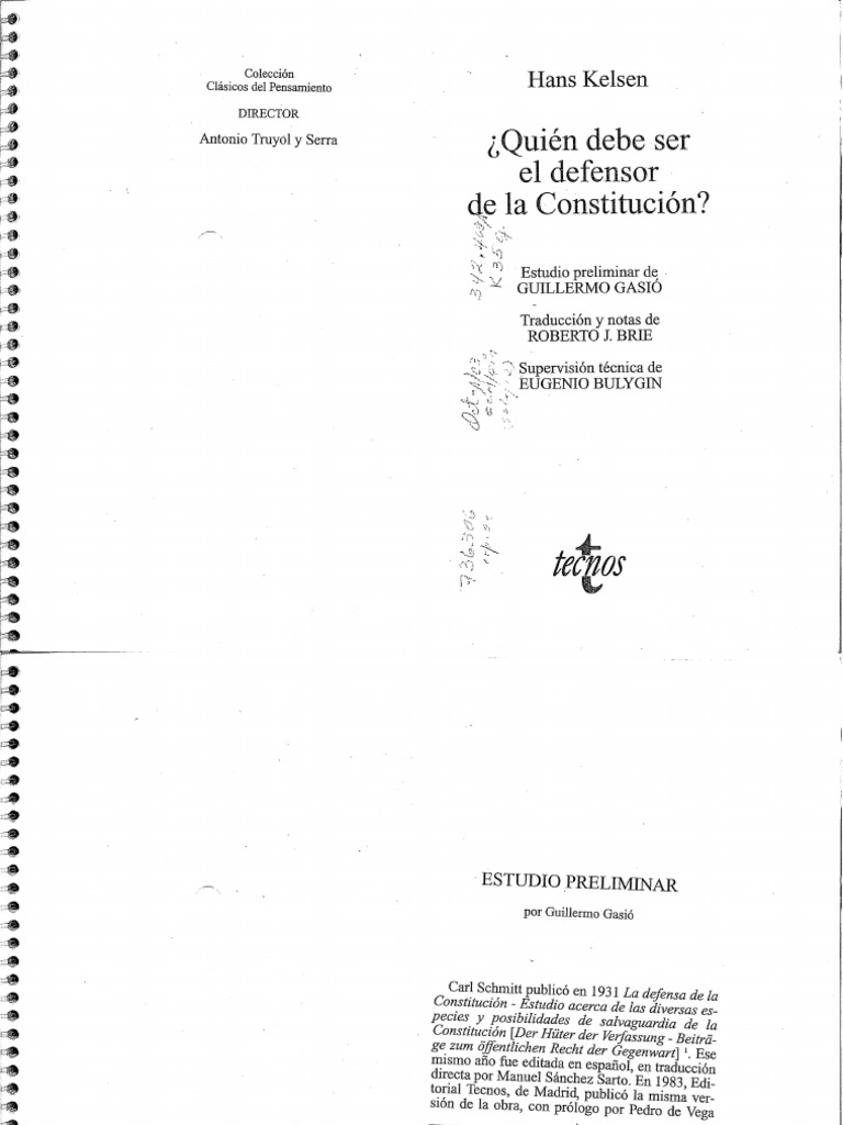 Quién Debe Ser El Defensor de La Constitución, Hans Kelsen | PDF
