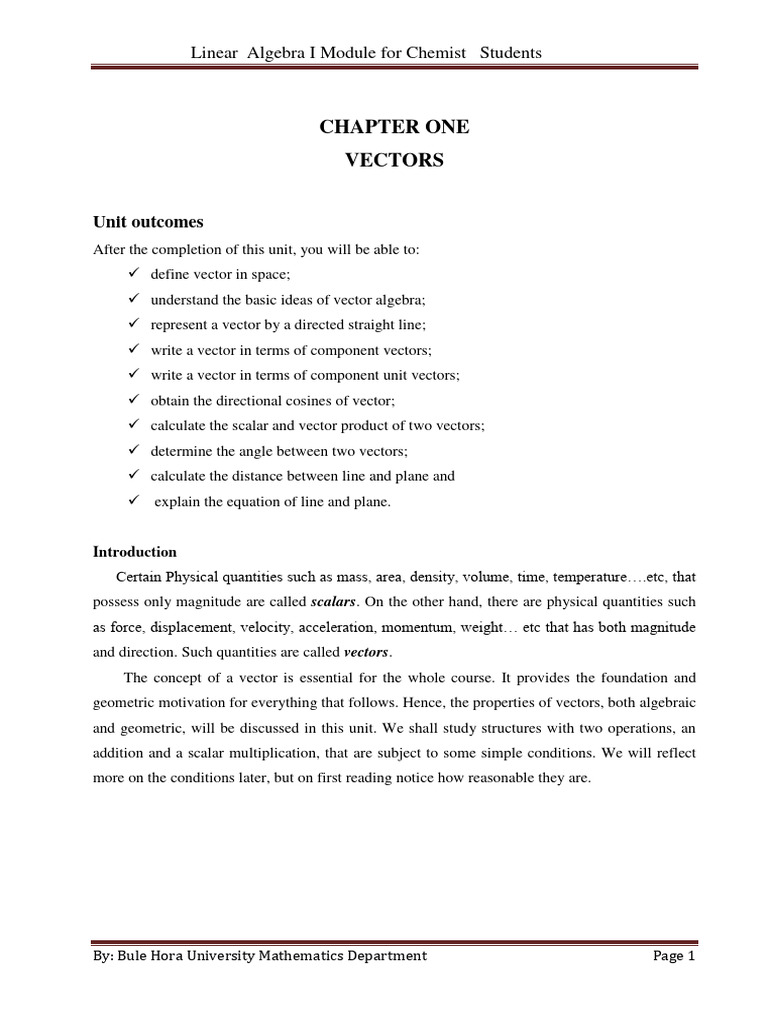 Linear Algebra Vectors Module | PDF | Vector Space | Equations