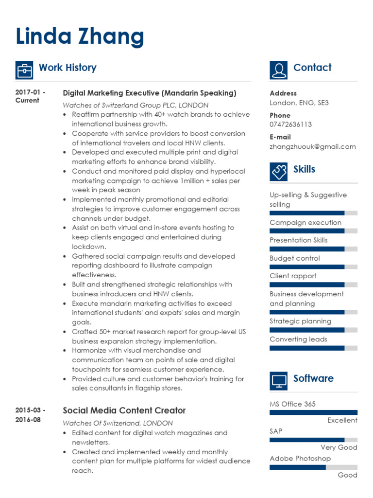 Linda Zhang Account Manager Resume | PDF | Marketing | Human Communication