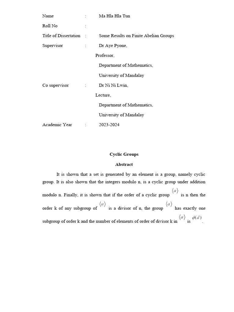 1 Seminor Cyclic Groups | PDF | Group (Mathematics) | Integer
