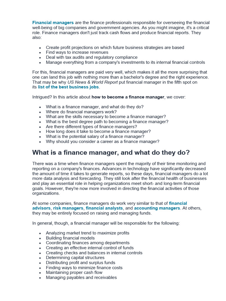 How to Become a Financial Manager | PDF | Financial Analyst | Certified ...