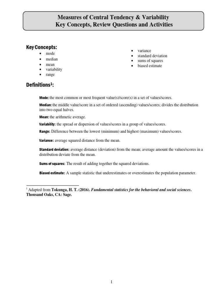 Week 4 Key Concepts Review Activites | PDF | Variance | Mean