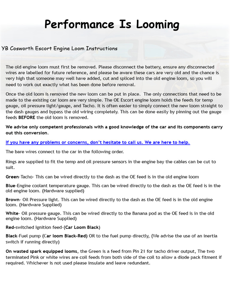 YB Escort Cosworth Engine Loom Ins | PDF