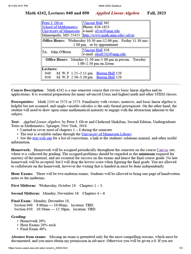 Math 4242 Syllabus | PDF | Academic Dishonesty | Mathematics