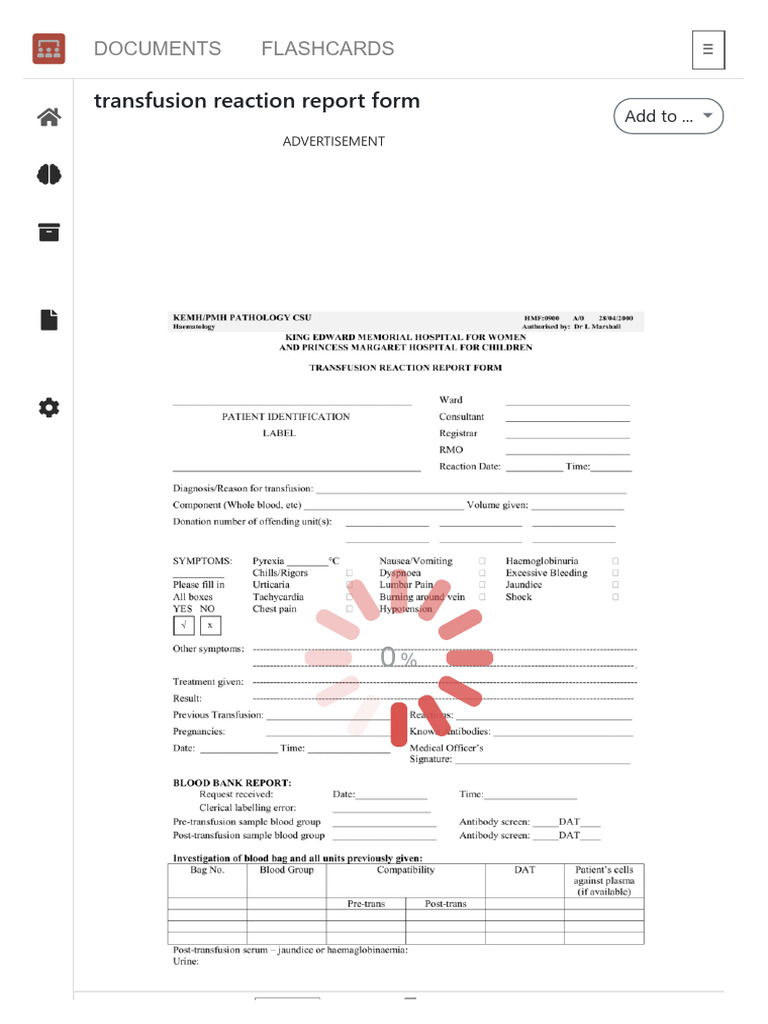 Transfusion Reaction Report Form | PDF