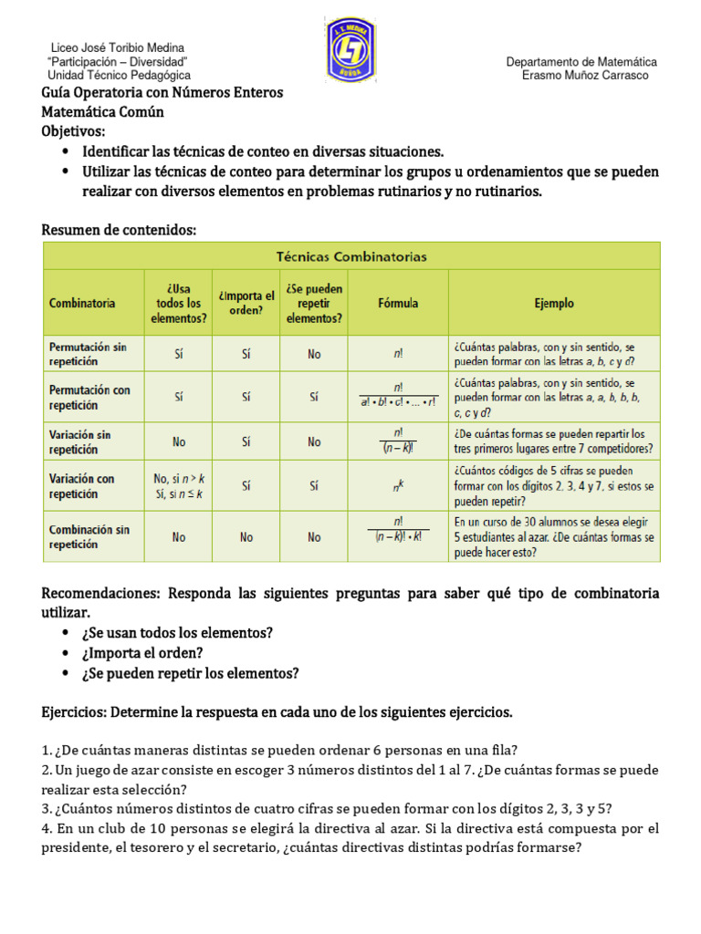 Guía Probabilidad y Estadística | PDF | Combinatoria