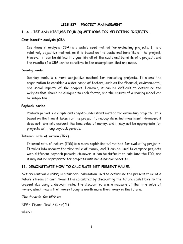Libs 837 Project Management 3 | PDF | Net Present Value | Internal Rate Of Return