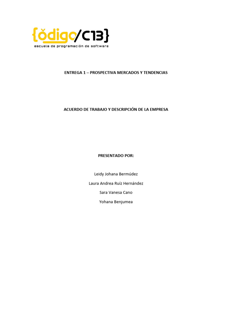 Entrega 1 - Acuerdo de Trabajo y Descripciòn de La Empresa | PDF Entrega 1 - Acuerdo de Trabajo y Descripciòn de La Empresa | PDF