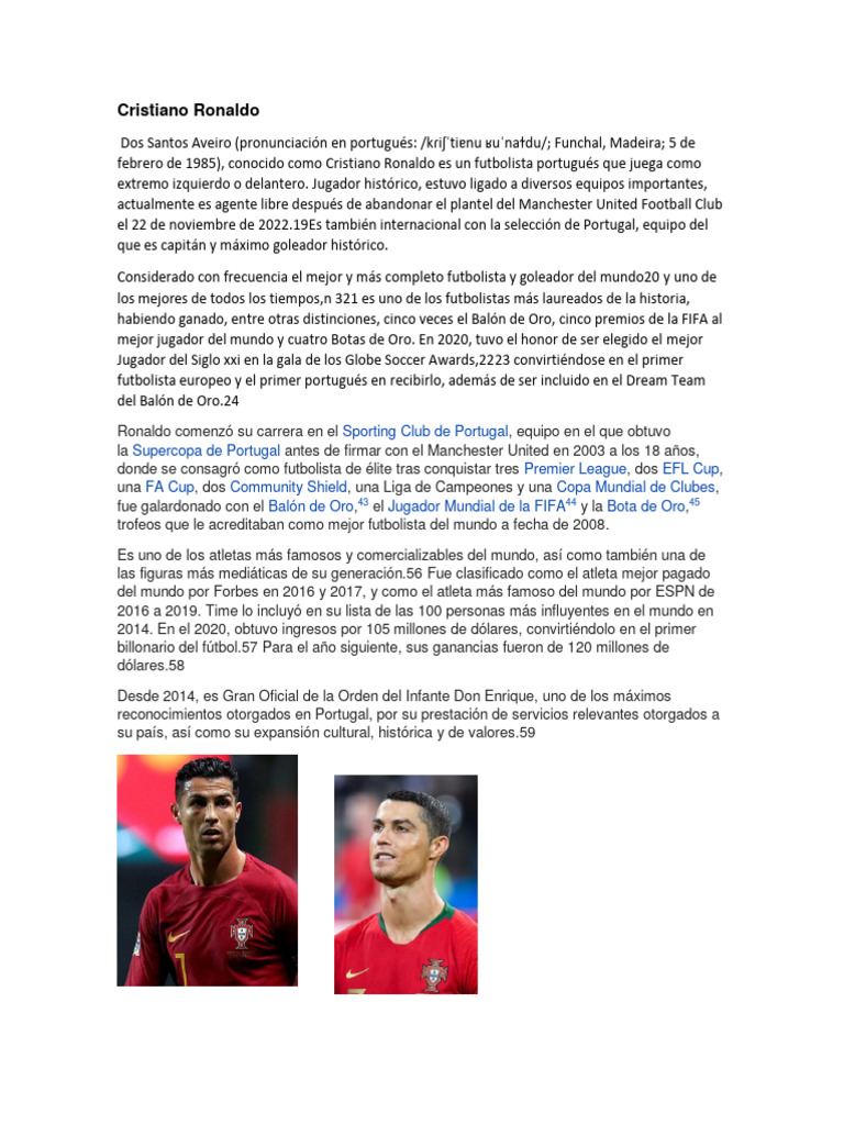 Cristiano Ronaldo: Trayectoria y Logros | PDF | Asociación de Futbol ...