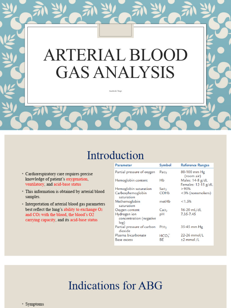Arterial Blood Gas Analysis | PDF | Respiratory System | Pulmonology