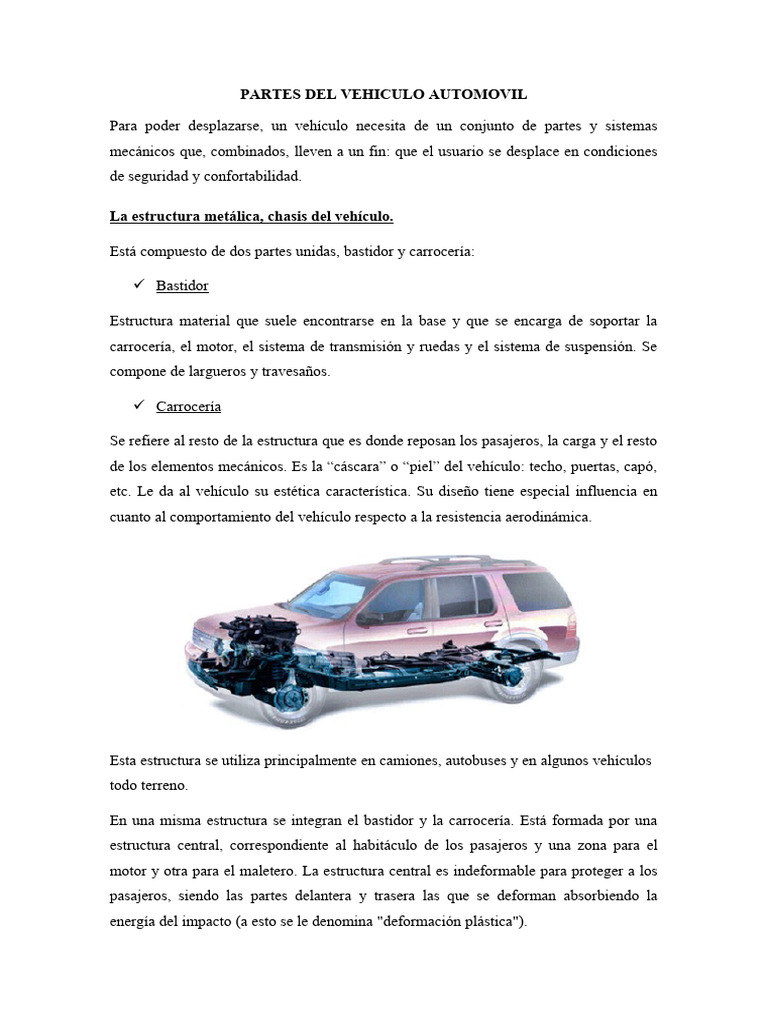Anatomía y Partes del Vehículo Automóvil | PDF | Motor de combustión ...