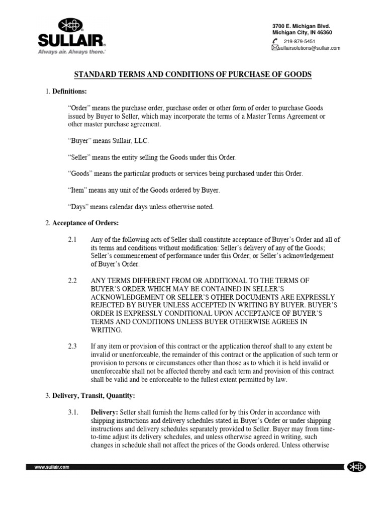 Sullair Procurement Terms and Conditions | PDF | Invoice | Cargo
