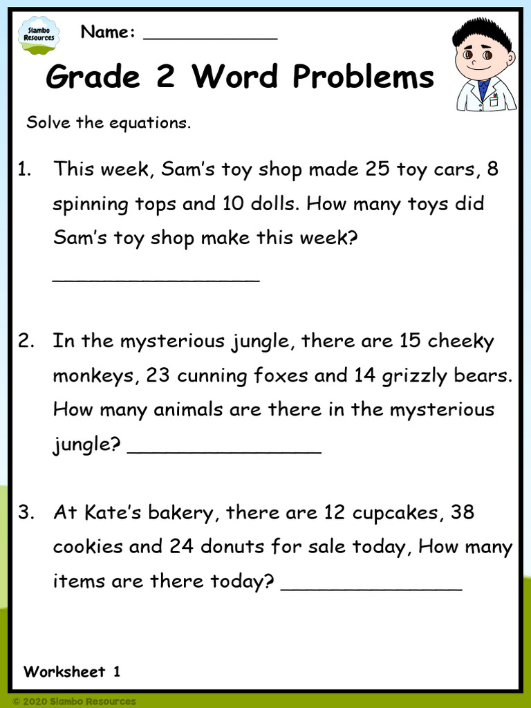 Grade 2 Word Problems Worksheet 1 | PDF