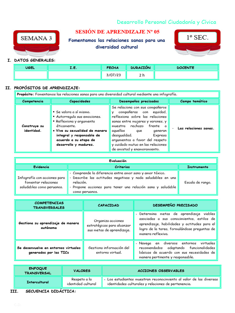 1° Sesión de Aprendizaje Sesión 5-Sem.3-Exp.4-Dpcc | PDF | Crecimiento personal y profesional