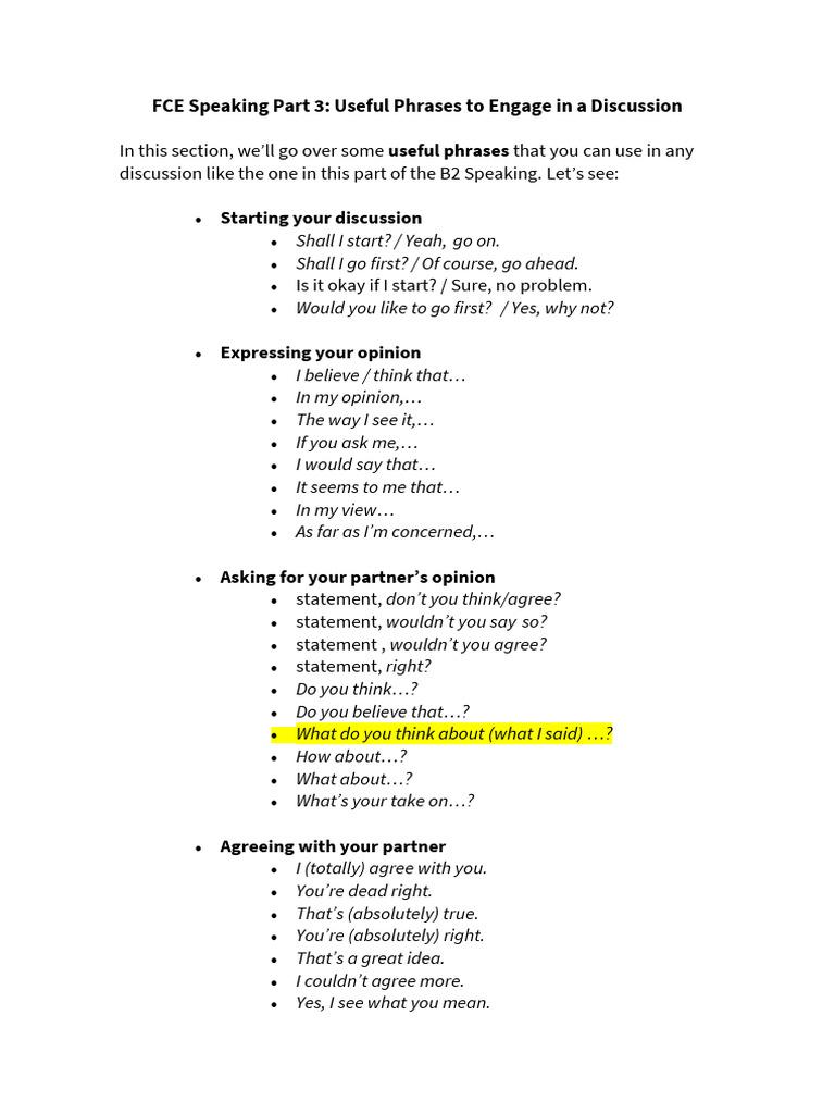 FCE Speaking Part 3 - Useful Phrases | PDF