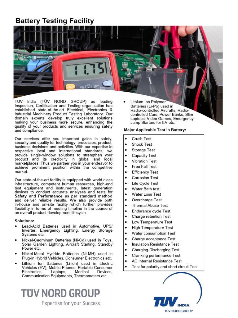 Brochure Battery Testing Facility | PDF | Rechargeable Battery ...