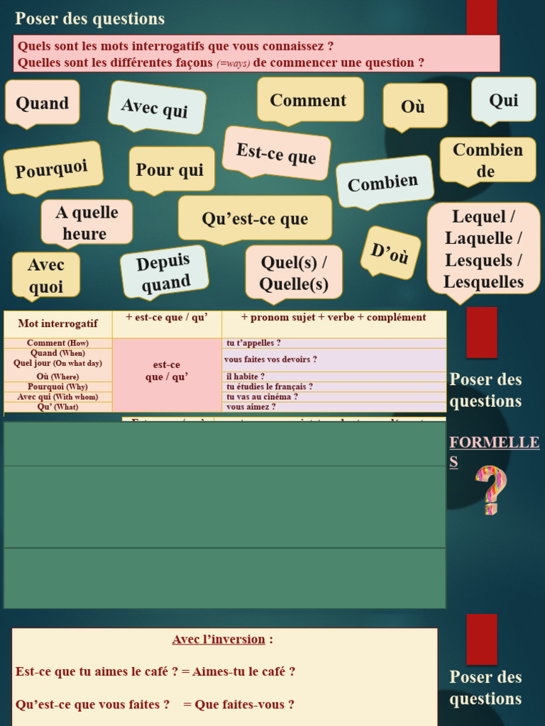 Quand Qui Où Comment Combien de Pour Qui Qu'est-Ce Que | Download Free ...