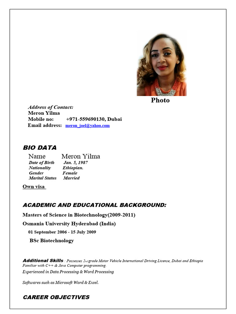 Meron CV 2 Sells | PDF