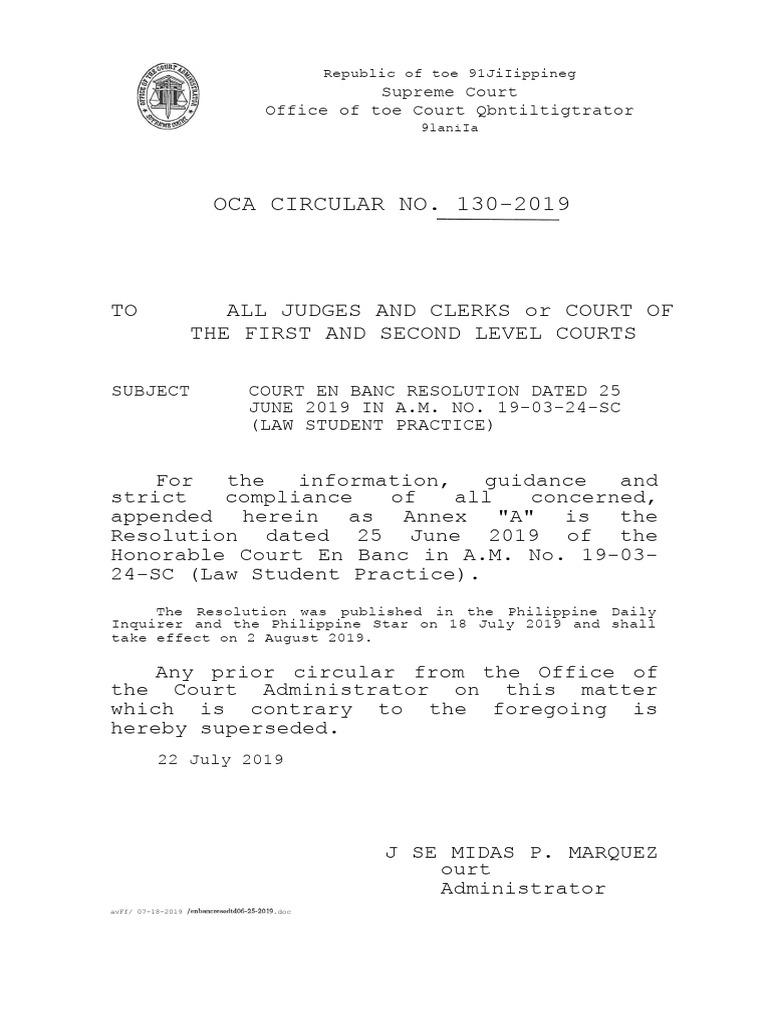 OCA Circular No - Correct 130 2019 | PDF | Lawyer | Legal Education