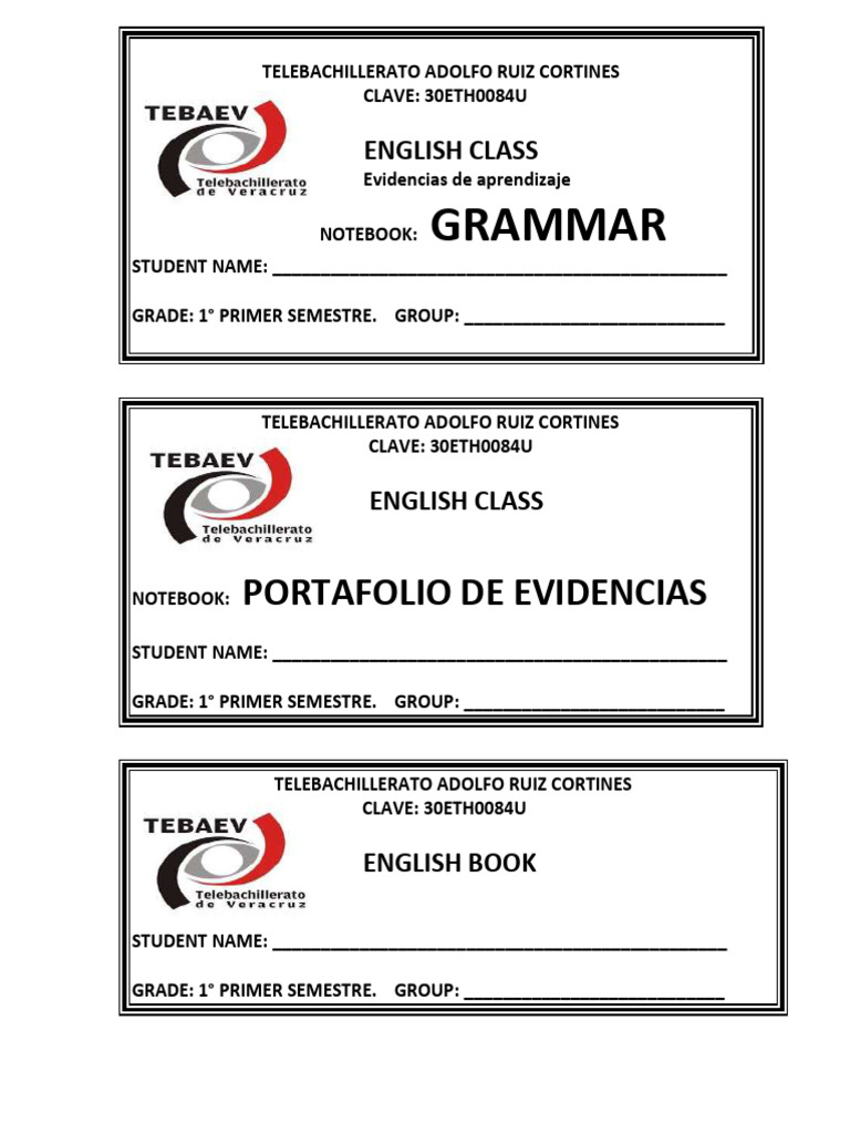 Etiquetas en inglés para cuadernos | PDF