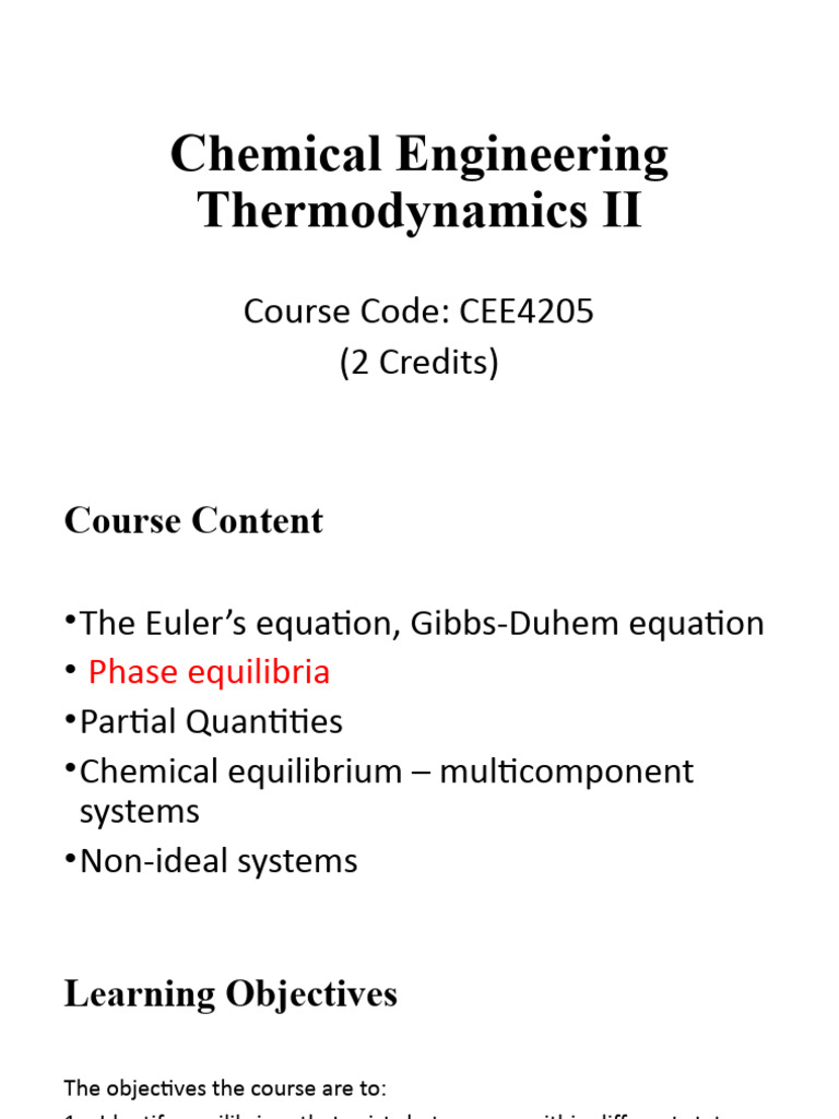 Chemical Engineering Thermodynamics II (EquilibriumF) | PDF | Phase ...