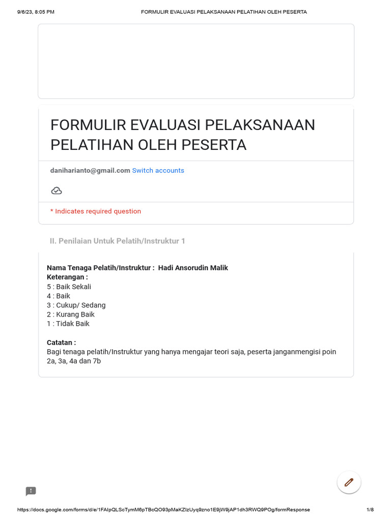 Evaluasi Pelatihan Peserta | PDF