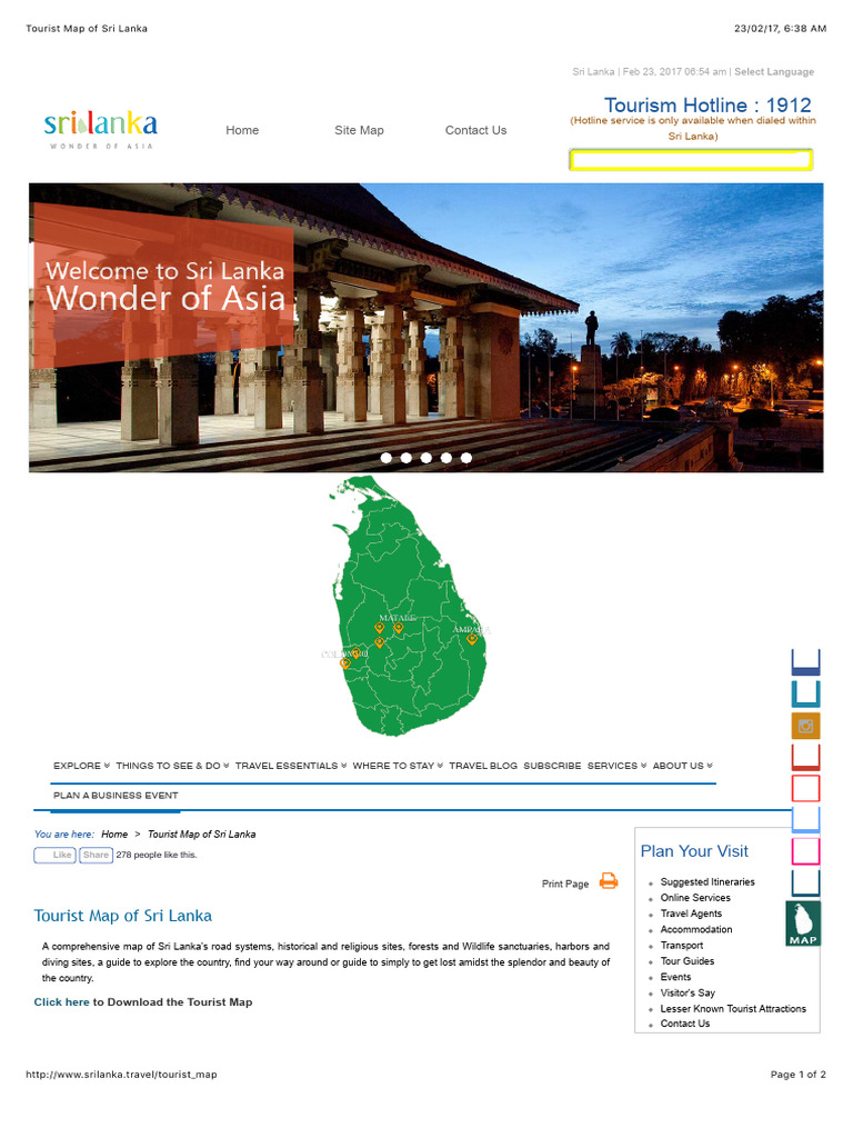 Tourist Map of Sri Lanka | PDF | Tourism | Service Industries