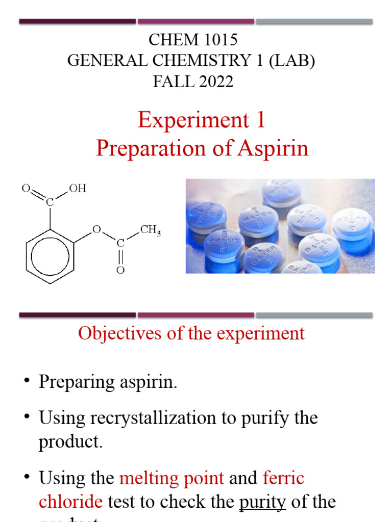 CHEM 1015 Lab 1 - Preparation of Aspirin | PDF | Filtration | Distillation