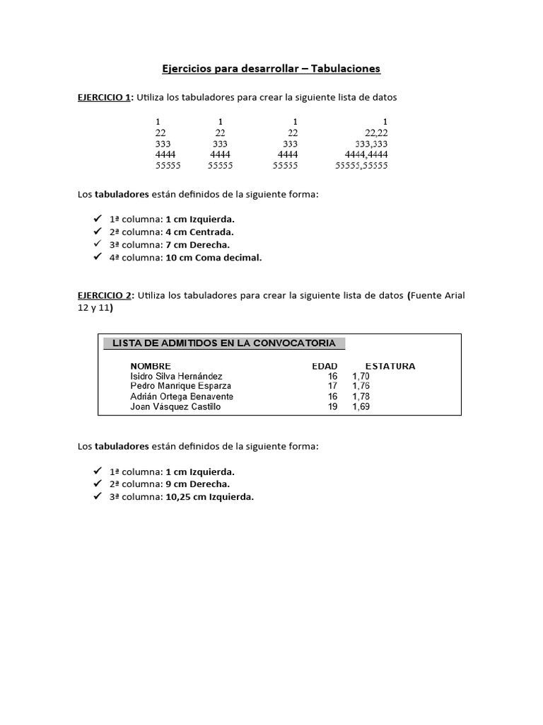 Ejercicio Tabulaciones | PDF | Impresión | Diseño gráfico