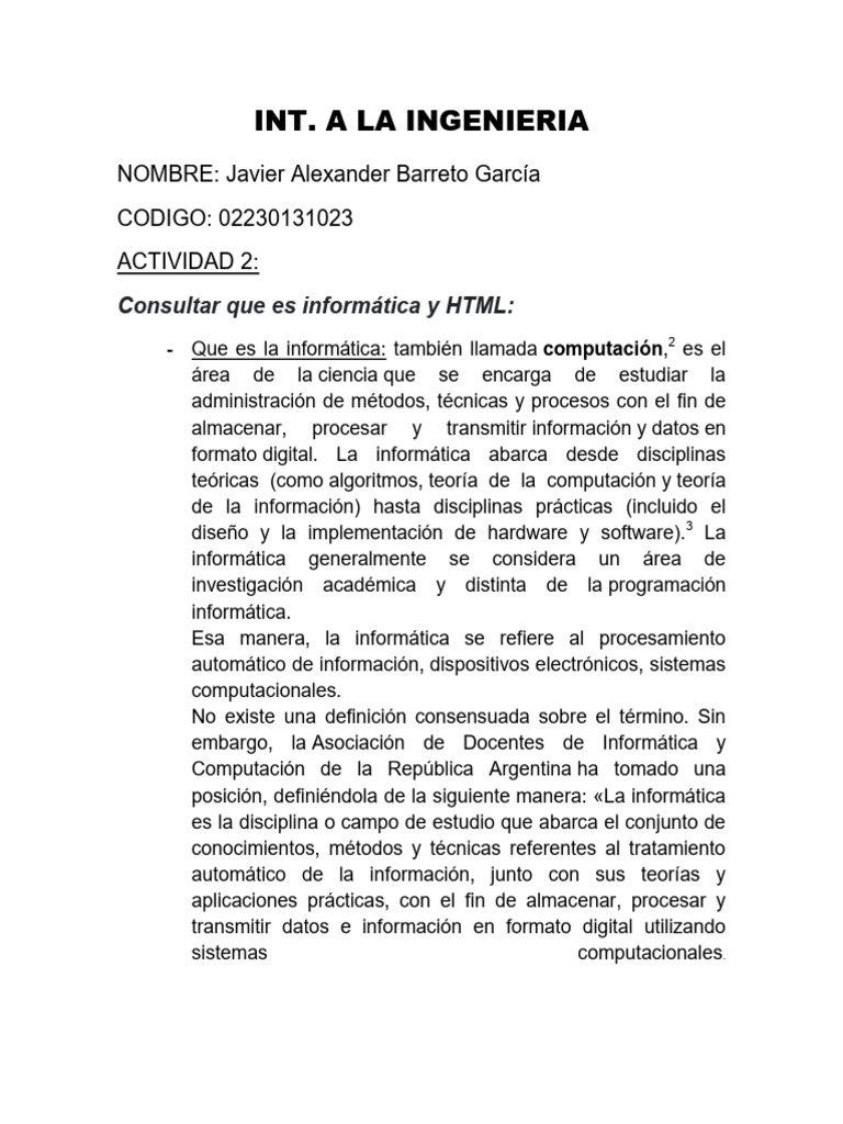 Consultas de HTML y Que Es La Informatica Javier Barreto | PDF ...