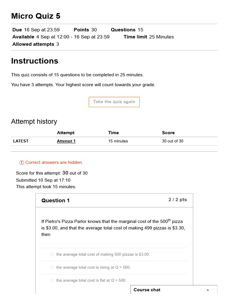 Micro Quiz 5 - EC1101E Introduction To Economic Analysis (2310) | PDF ...