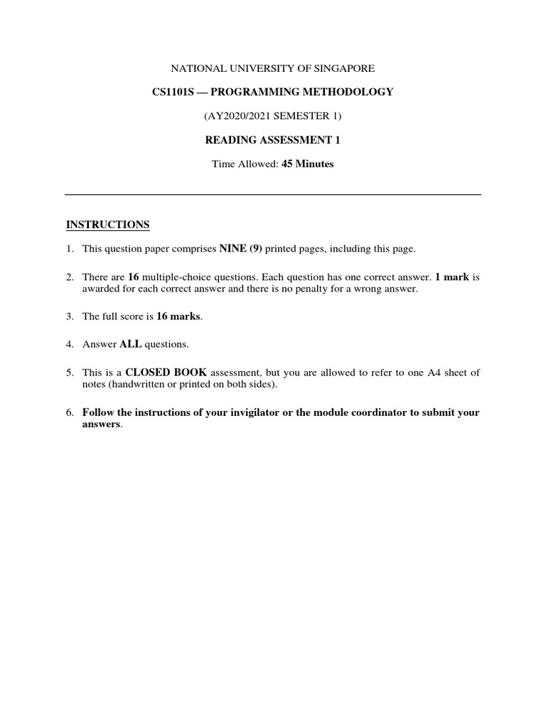 NUS CS1101S Programming Assessment | PDF | Function (Mathematics ...