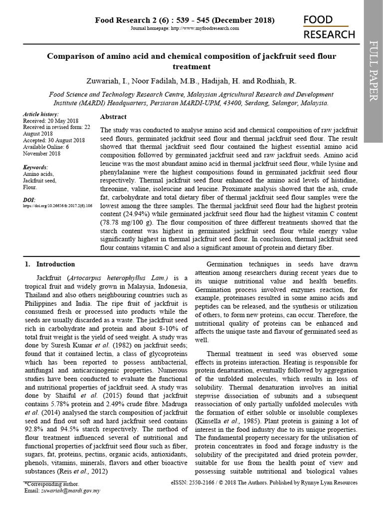 Jackfruit Seed Flour Amino Acids Analysis | PDF | Amino Acid | Proteins