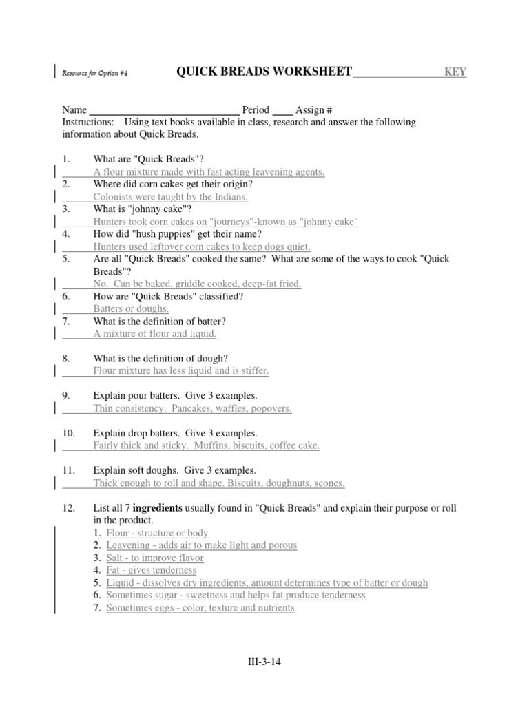 Quick Breads Key | PDF