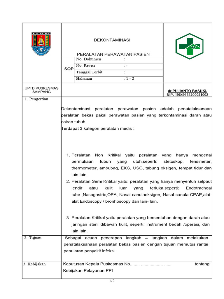 Sop Dekontaminasi | PDF