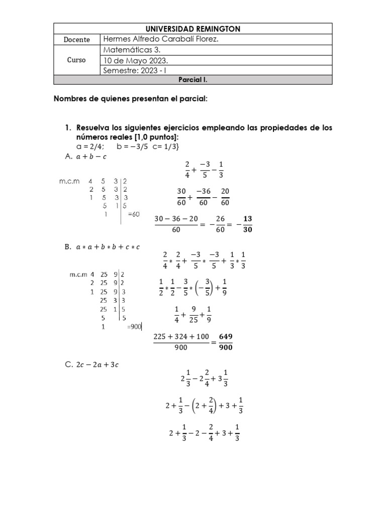 Parcial Matematicas Pdf Matemáticas Discretas Notación Matemática