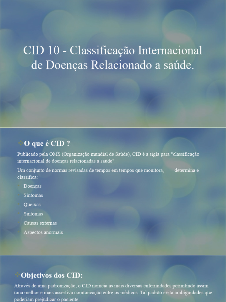 CID 10 - Classificação Internacional de Doenças Relacionado A Saúde ...