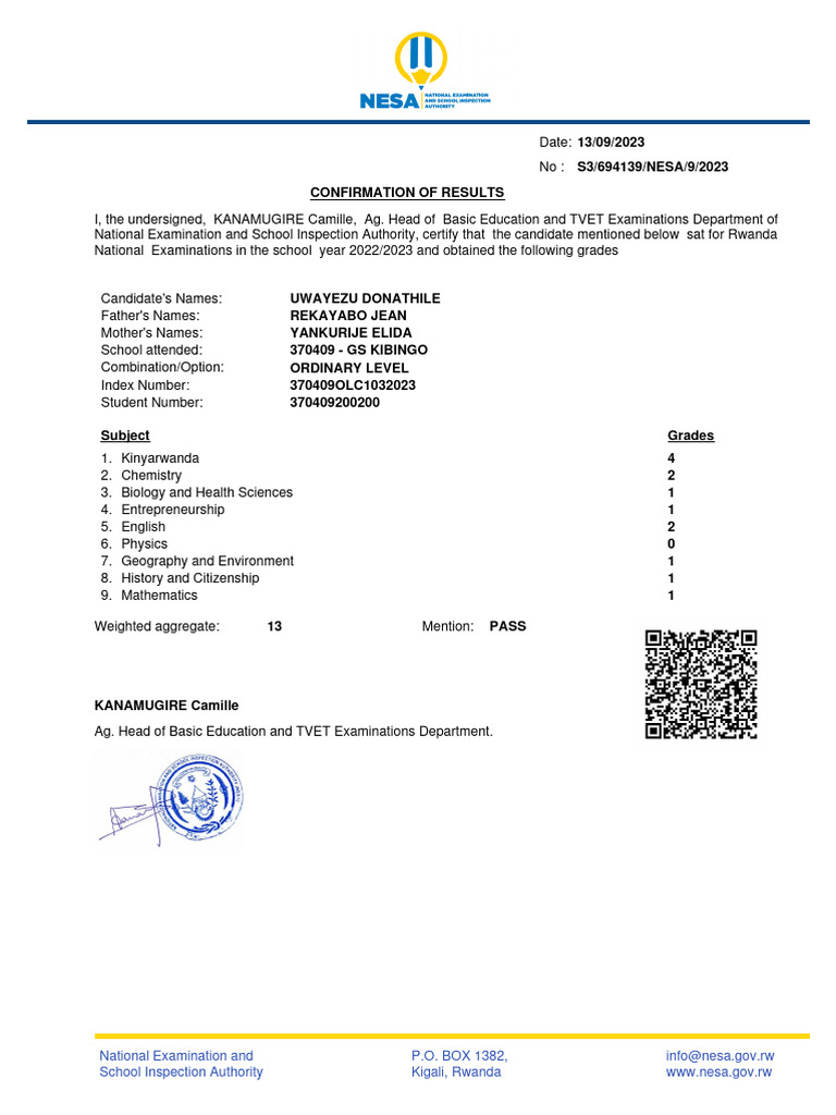 NESA Exam Results Confirmation 2023 | PDF