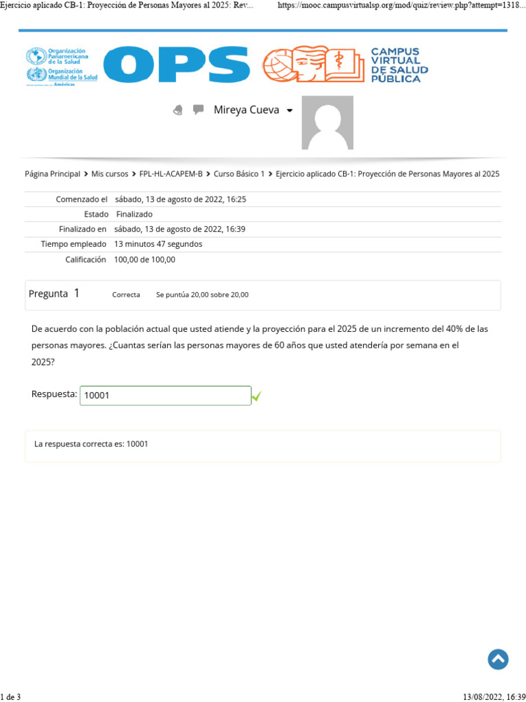 Ejercicio Aplicado CB-1 Proyección de Personas Mayores Al 2025 Revisión Del Intento | Descargar ...
