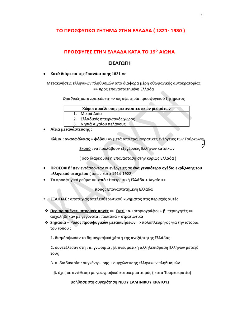 ΑΝΑΛΥΣΗ - ΠΡΟΣΦΥΓΙΚΟ ΖΗΤΗΜΑ 1821-1930 | PDF