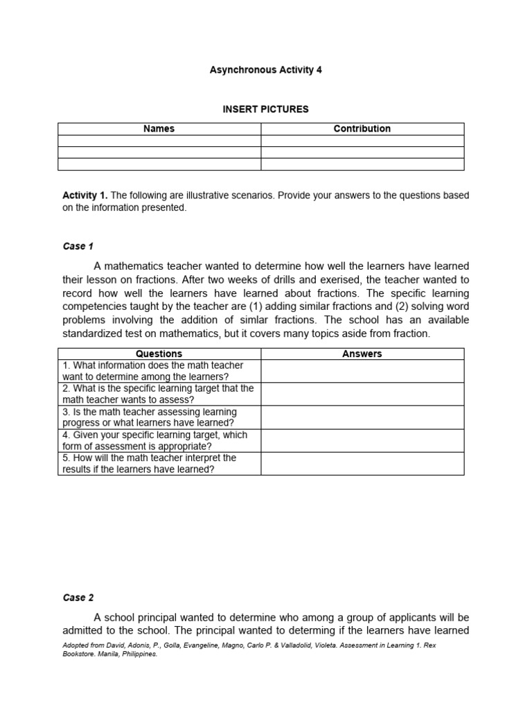 Asynchronous Activity 4: Case 1 | PDF | Learning | Mathematics