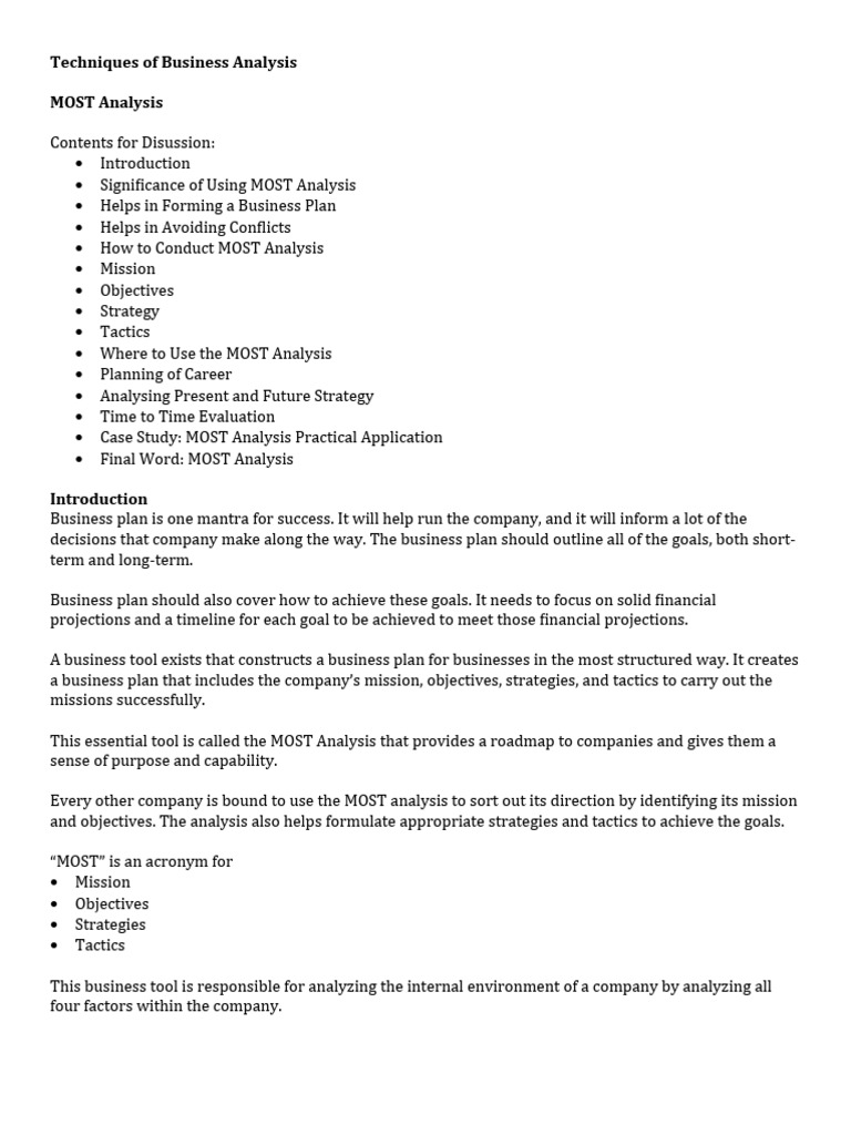 Part 4c T3 Techniques of Business Analysis MOST | PDF