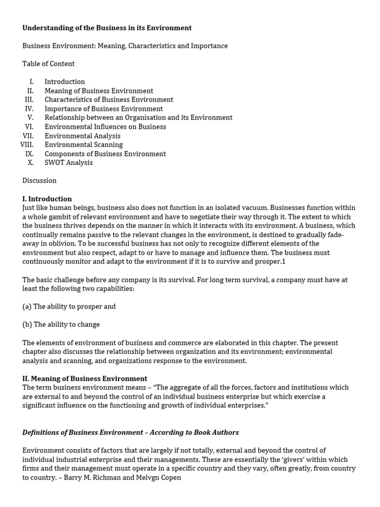 Part 3 Understanding of The Business in Its Environment | PDF ...
