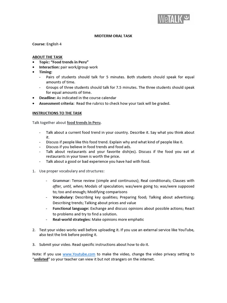 E4 MT Oral Task (Ea) | PDF