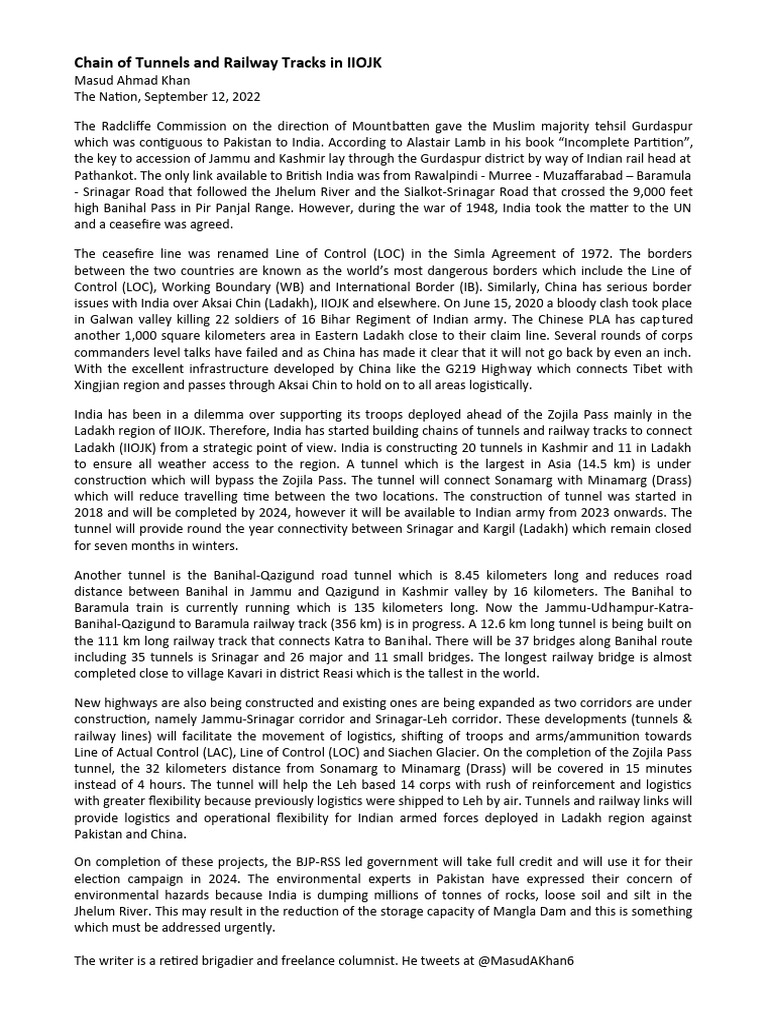 Chain of Tunnels and Railway Tracks in IIOJK-The Nation | PDF | Military