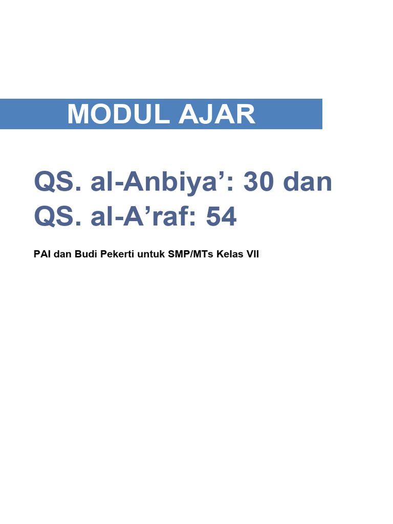 Modul Ajar Pendidikan Agama Islam Dan Budi Pekerti - QS. Al-Anbiya' - 30 Dan QS. Al-A'raf - 54 ...